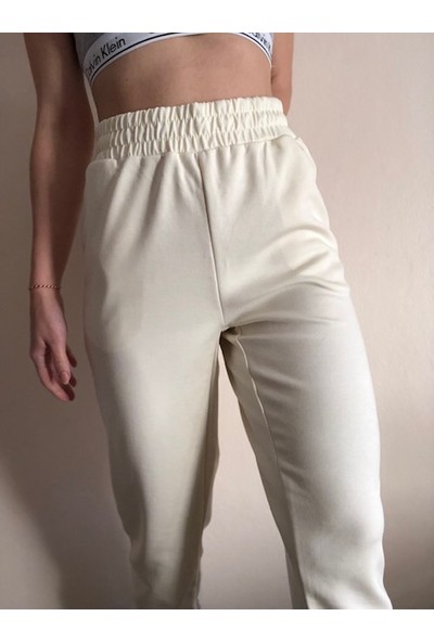 Bozulmaz Kumaş Krem Eşofman Altı