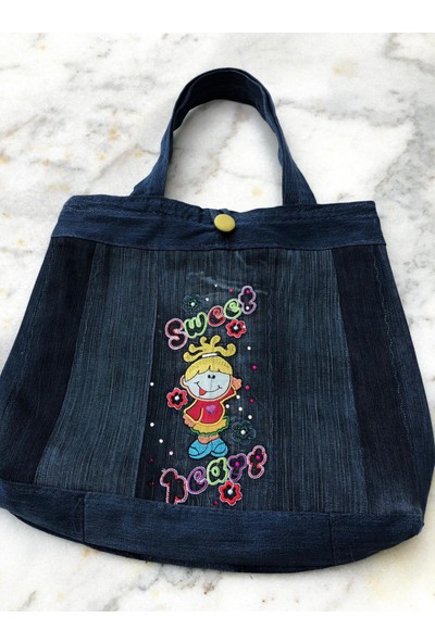 Momandkash Şirin Desenli Kot Patchwork Çanta