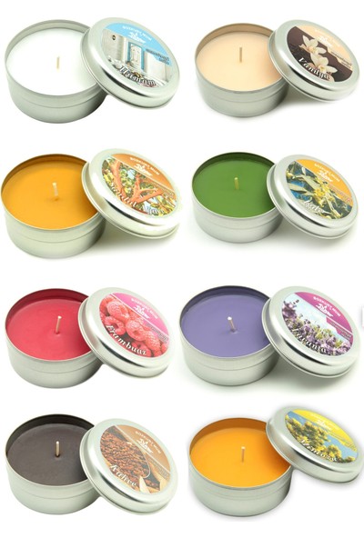 Yuvarlak Teneke Mum Seti 8 Adet (8 Farklı Koku) Aromaterapi Mum Yuvarlak Teneke Mum Seti 8 Adet (8 Farklı Koku) Aromaterapi Mum