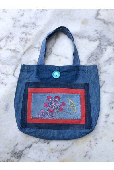 Momandkash Çiçek Desenli Kot Patchwork Çanta