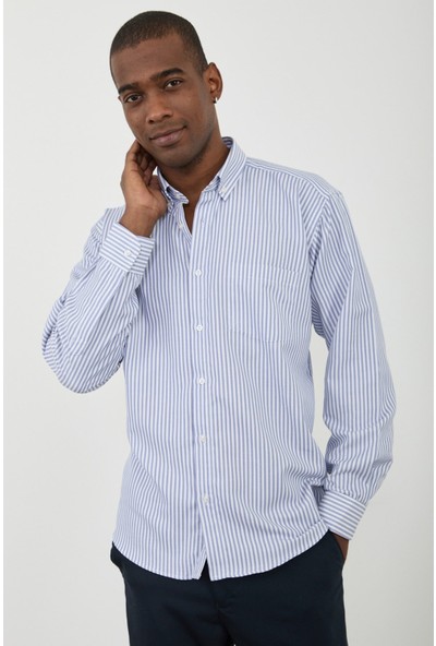Çetinkaya Erkek Uzun Kollu Çizgili Mavi Gömlek