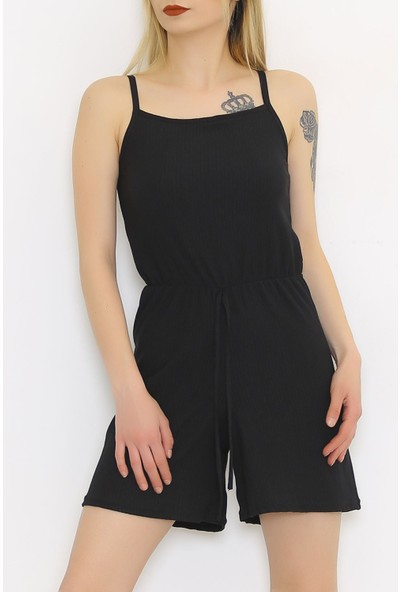 Aygi Askılı Şortlu Tulum Siyah