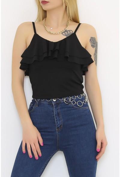 Aygi Yaka Fırfırlı Atlet Siyah