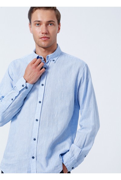 Altınyıldız Classics Mavi Erkek Keten Karışımlı Gömlek 4A2022200036