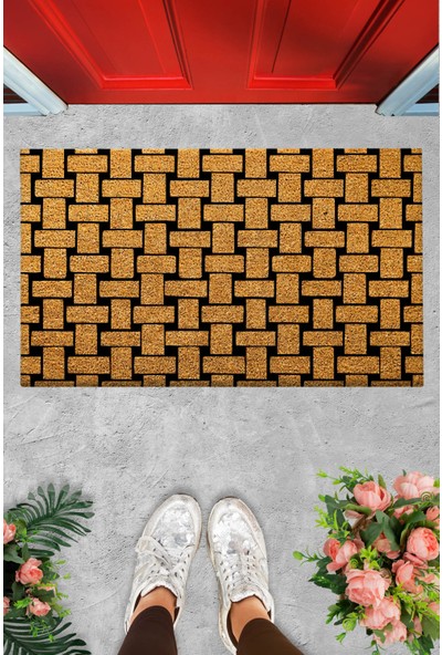 Cekuonline Coco Koko Paspas Pvc Taban Kıl Kapı Önü Paspası 40X70 Mono Chrome