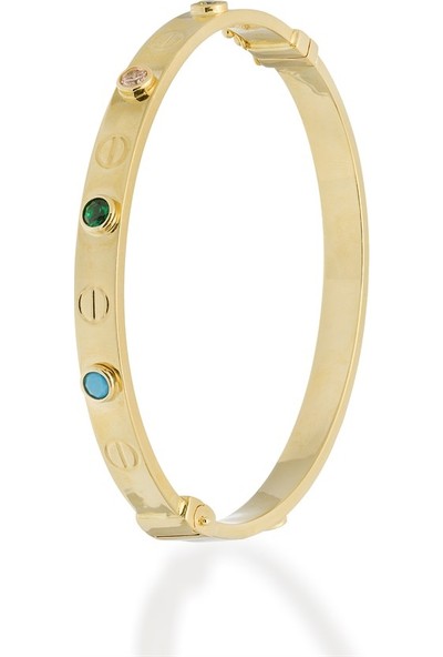 Altın Nesil Renkli Taşlı Vida Başı Detaylı Altın Bilezik