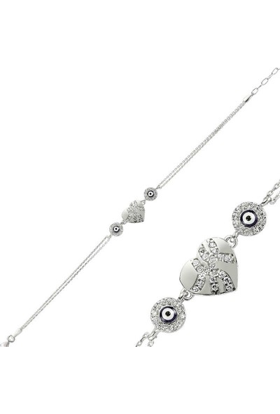 Gumush Gümüş Nazarlı Kalp Kadın Bileklik