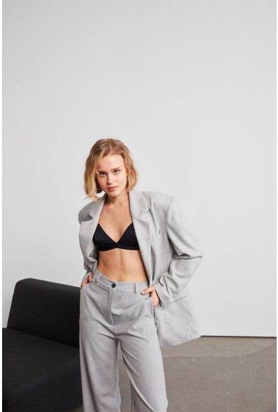 Vatkalı Kaşe Blazer Ceket Gri