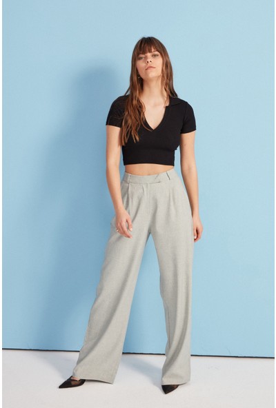 Vatkalı Bol Kesim Kumaş Pantolon Yeşil