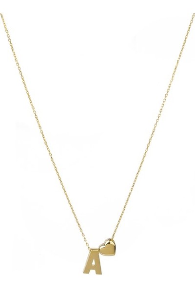 Altın Nesil Harfli Kalp Detaylı Altın Kolye