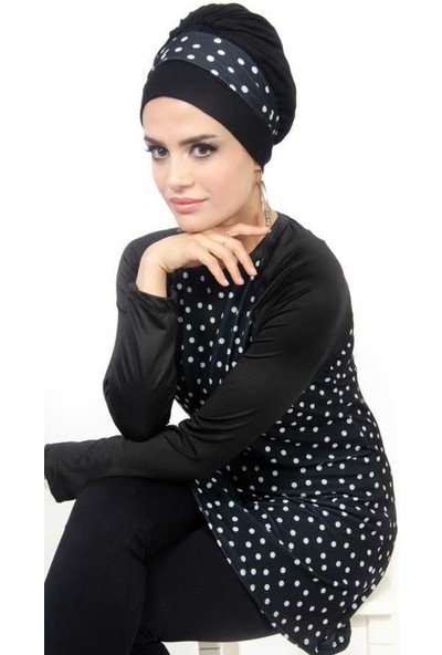 Karışık Cadde Siyah Puanlı Tesettür Mayo