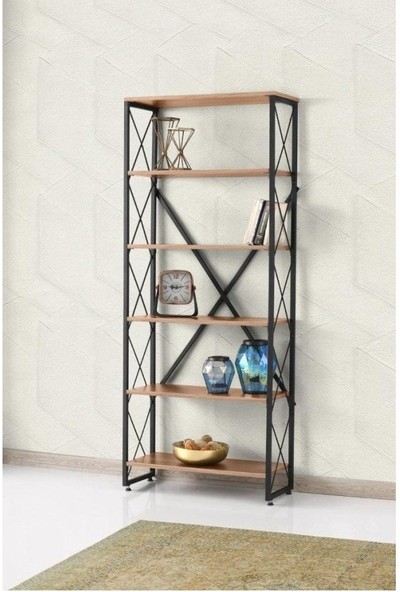 Furkan Home Ahşap Metal 5 Raflı Kitaplık 80 cm Kahverengi Furkan Home Ahşap Metal 5 Raflı Kitaplık 80 cm Kahverengi