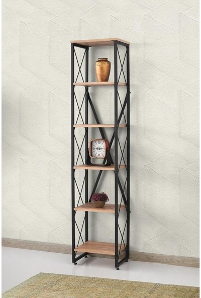 Furkan Home Ahşap Metal 5 Raflı Kitaplık 40 cm Kahverengi Furkan Home Ahşap Metal 5 Raflı Kitaplık 40 cm Kahverengi