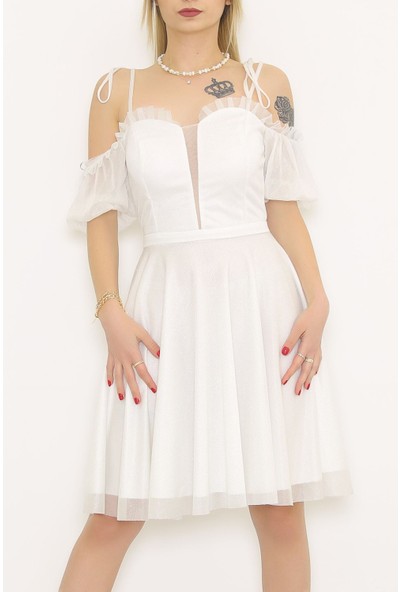 Yakası Fırfırlı Abiye Beyaz - 38846.100.