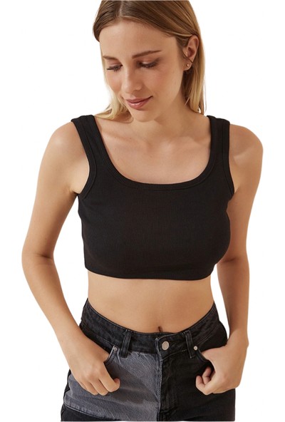 Crop Kadın Fitilli Örme Crop