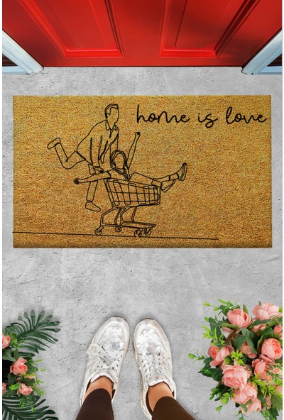Cekuonline Coco Koko Paspas Pvc Taban Kıl Kapı Önü Paspası 40X70 Home Is Love