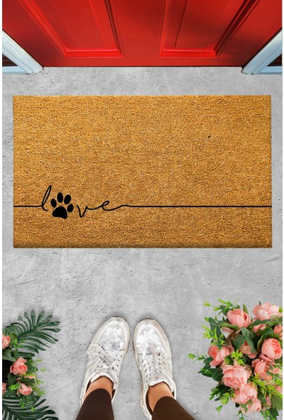 Cekuonline Coco Koko Paspas Pvc Taban Kıl Kapı Önü Paspası 40X70 Love Pet