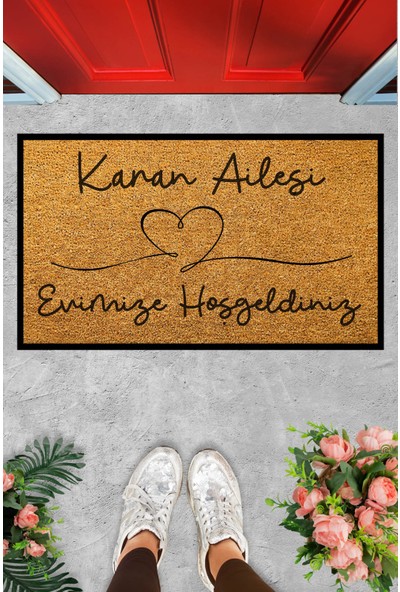 Cekuonline Isim Harf Yazılı Coco Koko Paspas Pvc Taban Kıl Kapı Önü Paspası 40X70 Minimal Kalp