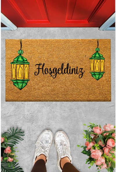 Cekuonline Coco Koko Paspas Pvc Taban Kıl Kapı Önü Paspası 40X60 Lamba/hoşgeldiniz