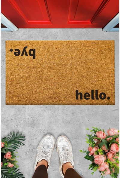Cekuonline Coco Koko Paspas Pvc Taban Kıl Kapı Önü Paspası 40X70 Hello Bye 1