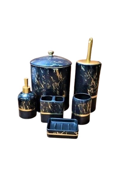 Bazaragel Arow 6 Parça Çöp Kovalı Porselen Banyo Seti Bazaragel Arow 6 Parça Çöp Kovalı Porselen Banyo Seti