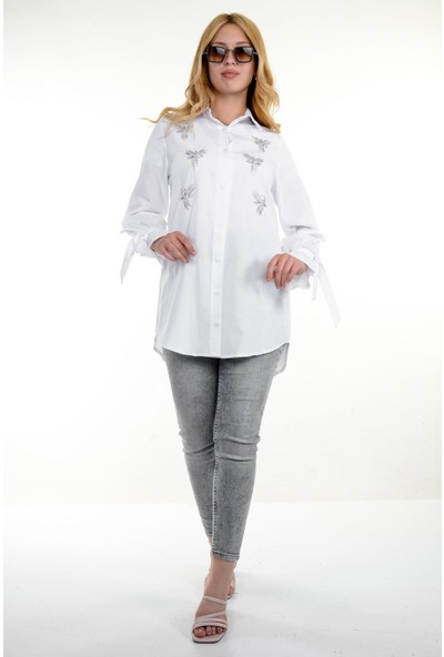 Kadın Taş Detay Kol Baglamalı Gömlek