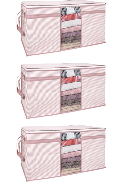 Alas Çok Amaçlı Pencereli Yastık Hurcu Organizer Pembe Çizgili Üçlü 75X40X40 cm