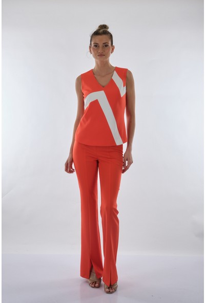 Ekol V Yaka Kolsuz Oranj Kadın Bluz 22103196