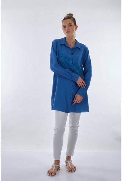 SCL Düz Yaka Uzun Kollu Saks Kadın Tunik 2212201061