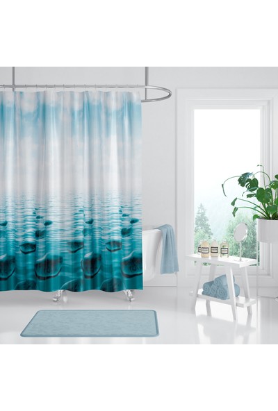 Tropik Home Duş Perdesi Seti, 12 Adet C Halka Hediyeli Banyo Perdesi-Banyo Duş Perdeleri-Banyo Aksesuarları