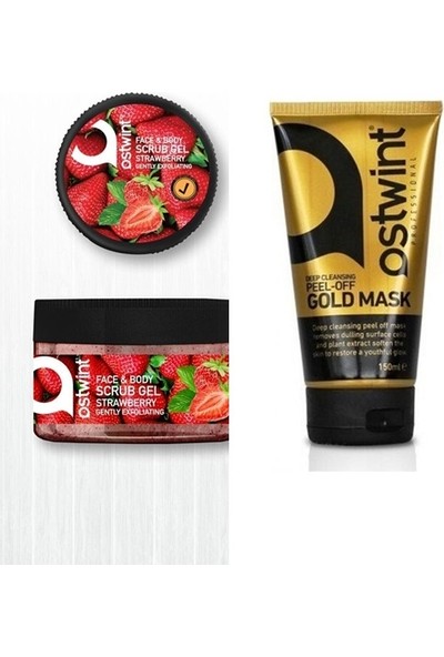 Ostwint Peeling Gel 300 ml Strawberry Scrub & Ostwint Soyulabilir Altın Maske 150 ml Ostwint Peeling Gel 300 ml Strawberry Scrub & Ostwint Soyulabilir Altın Maske 150 ml