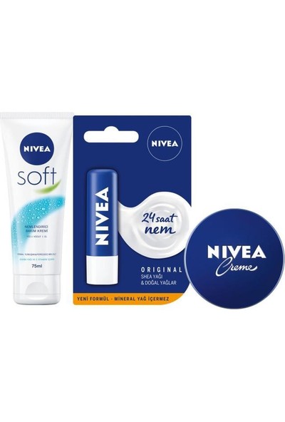 Nıvea Soft 75 ml + Nıvea Dudak Kremi Original + Nıvea Krem 75 ml
