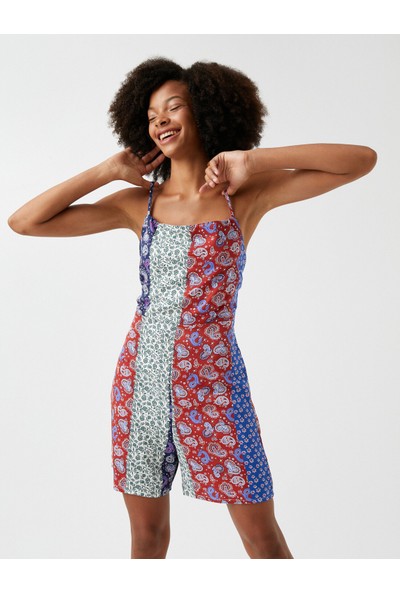 Koton Şort Tulum Patchwork Ince Askılı