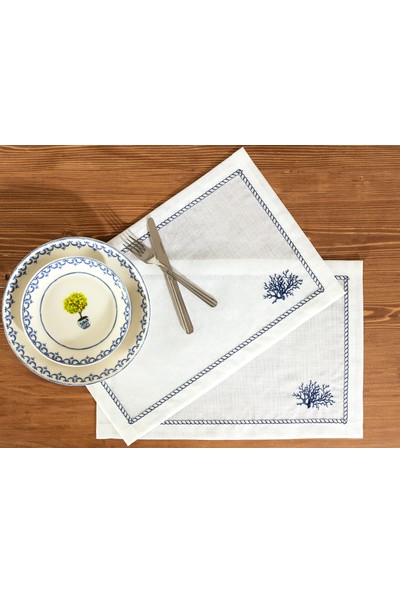 Madame Coco Coralıne 2'li Amerikan Servis - Lacivert - 32X48 cm