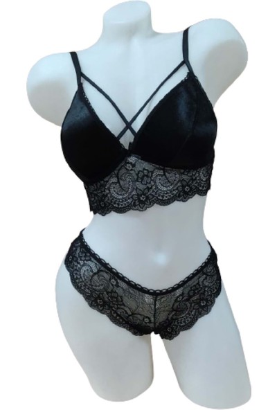 Orovita Destekli Kadife Büstiyer Takımı - Siyah - 85