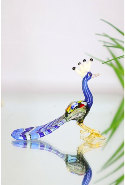 Adamodart Renk Geçişli Tavus Kuşu El Yapımı Murano Dekoratif Cam Biblo - Mavi Adamodart Renk Geçişli Tavus Kuşu El Yapımı Murano Dekoratif Cam Biblo - Mavi