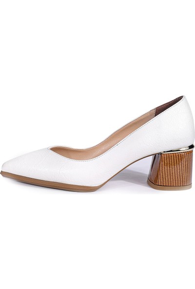 Ale Kalın Topuk Detaylı Sivri Burun Beyaz Kadın Ayakkabı