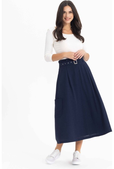 Seçil Kadın Kemerli Kloş Etek 2911011 Lacivert