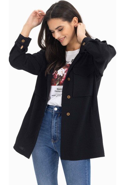Seçil Kadın Cepli Düğmeli Ceket 2911025 Siyah