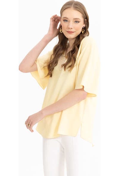 Seçil Kadın V Yakalı Yarım Kollu Bluz 2911030 Sarı