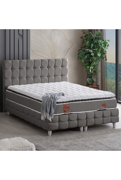 Cesur Rolls Çift Kişilik Baza Başlık Premium Pedli Lüx Yatak Seti Gri