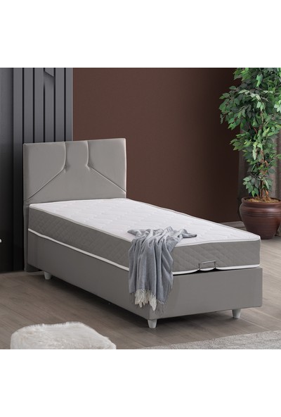 Cesur Wick Tek Kişilik Baza Başlık Letto Yatak Seti Gri