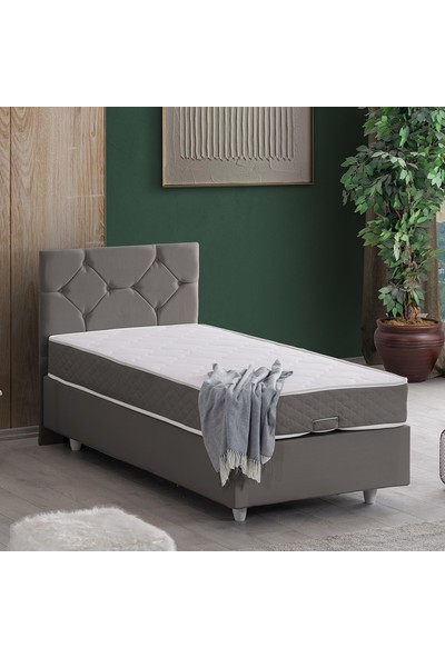 Cesur Glamis Tek Kişilik Baza Başlık Letto Yatak Seti Gri
