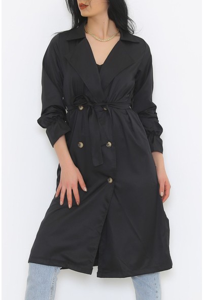 Maysolasta Kol Büzgülü Trenç Siyah - 9599.1146. Maysolasta Kol Büzgülü Trenç Siyah - 9599.1146.