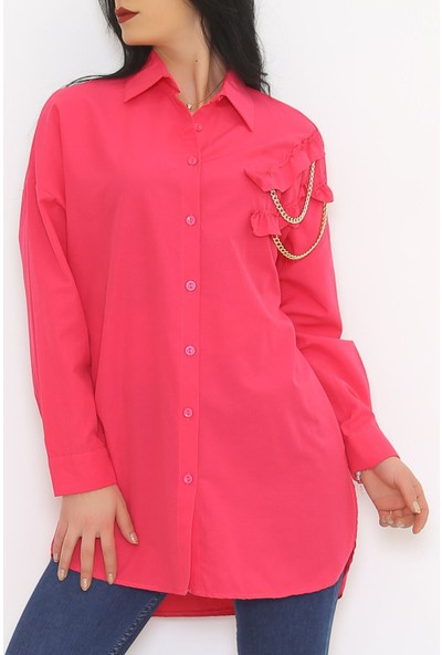 Maysolasta Fırfır Zincir Detaylı Tunik Fuşya - 3646.1614. Maysolasta Fırfır Zincir Detaylı Tunik Fuşya - 3646.1614.