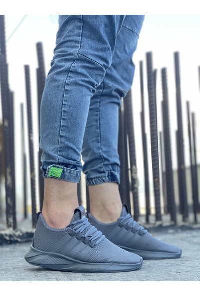 CO716 Füme Bağcıklı Triko Erkek Spor Ayakkabı