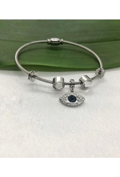Saccuro Charmlı Pandora Swarovski Taştlı Çelik Bileklik