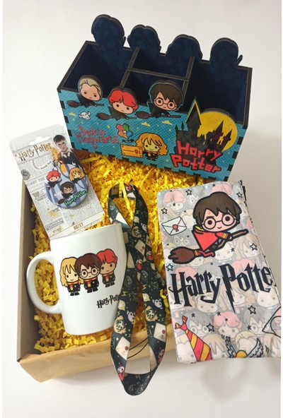 Alanç Harry Potter Mdf Kalemlik, Tasarım Kupa, Rozet, Bez Kalemlik, Boyun Askı Ipi Hediye Seti