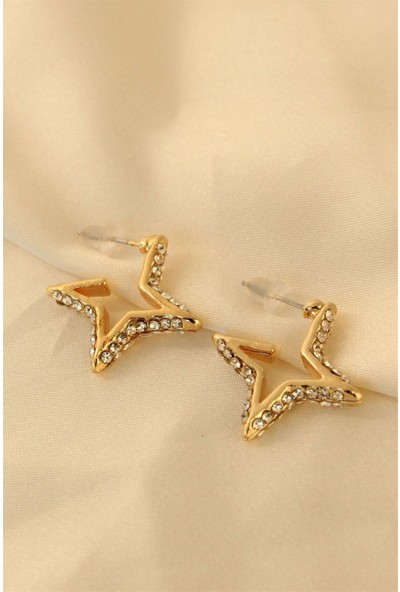 Mercan Aksesuar Gold Zirkon Taşlı Yıldız Küpe Mercan Aksesuar Gold Zirkon Taşlı Yıldız Küpe