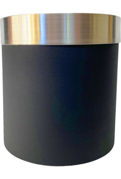 Hediye Vitrini Büyük Boy Saksı Siyah Gümüş Metal Paslanmaz Saksı 30 x 30 cm